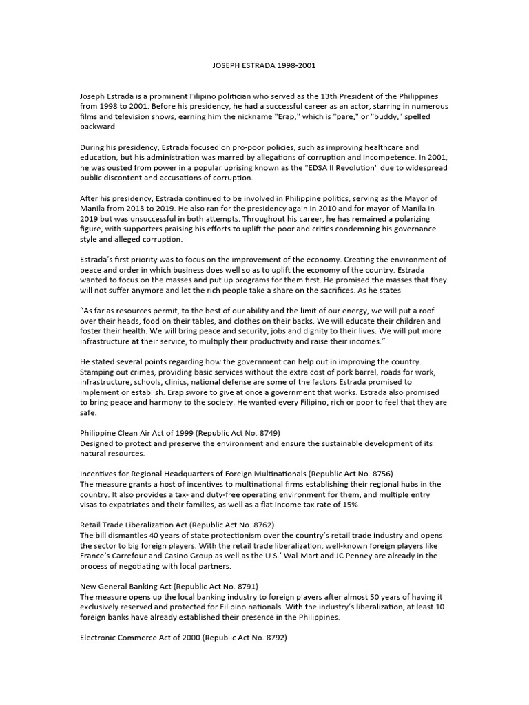 Joseph Estrada 1998 | PDF | Economies