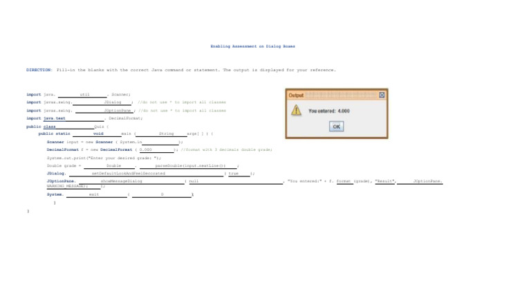 Java Dialog Box Assessment Code | PDF