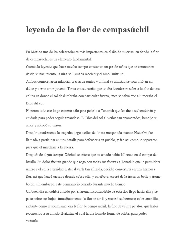 Leyenda de la flor de cempasúchil | PDF | Poesía