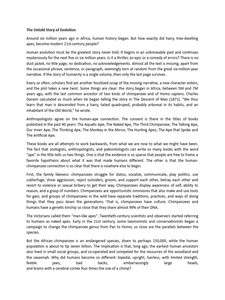 The Untold Story of Evolution | PDF | Homo | Human Evolution