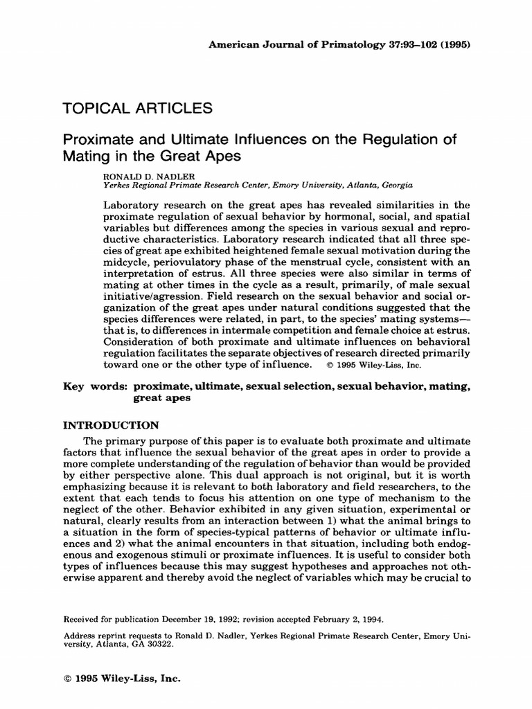 Mating Regulation in Great Apes | PDF | Sexual Intercourse | Estradiol