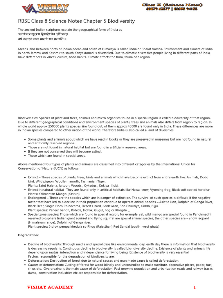 RBSE Class 8 Science Notes Chapter 5 Biodiversity - RBSE Guide | PDF ...