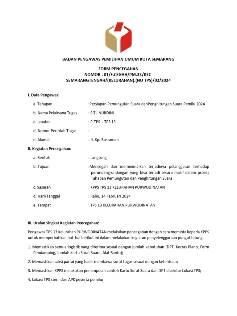 Form Cegah Tps 13 | PDF | Ilmu Sosial