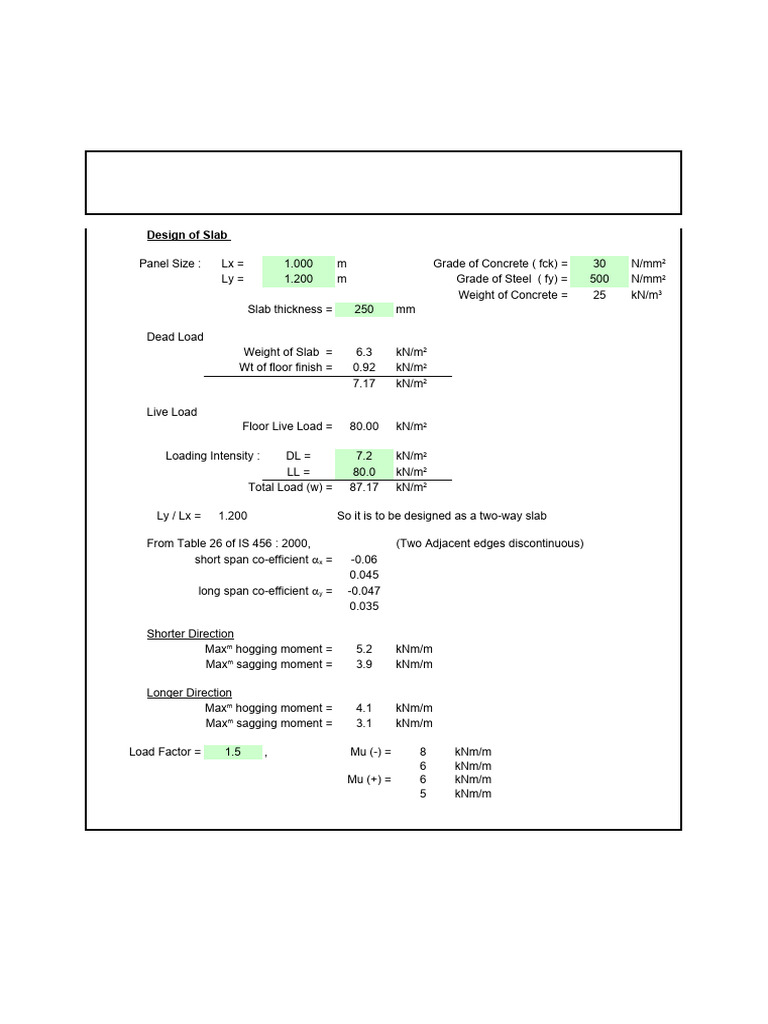 RCC Slab Design | PDF | Continuum Mechanics | Applied And ...