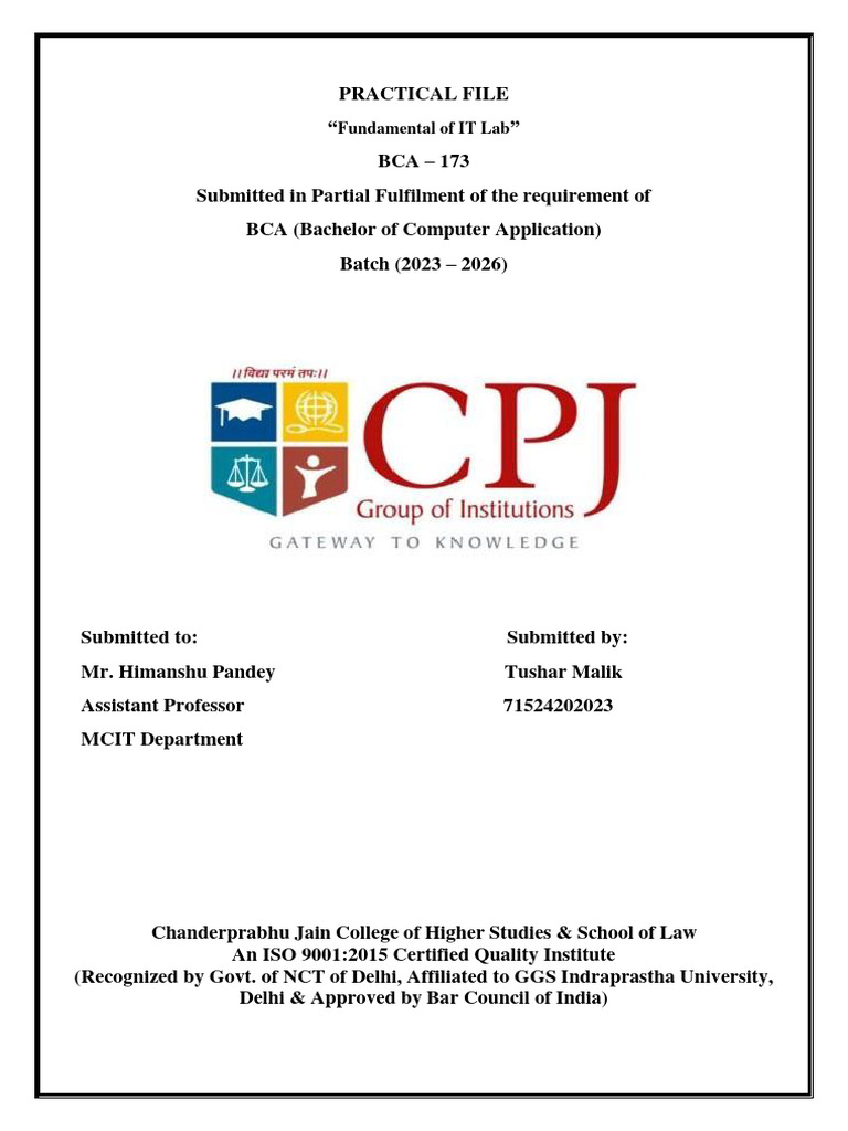 FIT Practical File | Download Free PDF | Microsoft Excel | Microsoft Word