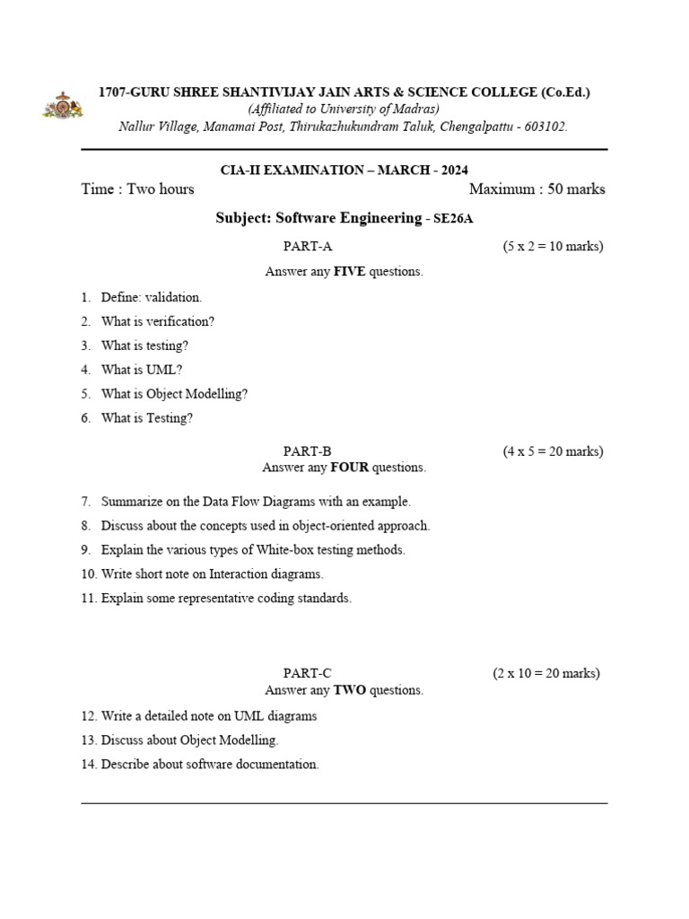 Software Engineering Exam Guide | PDF | Teaching Methods & Materials | Art