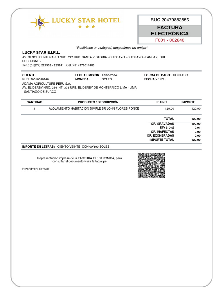 Factura Electrónica: Lucky Star E.I.R.L | PDF