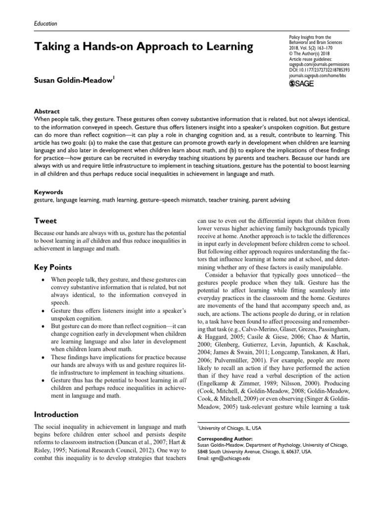 Taking A Hands-On Approach To Learning | PDF