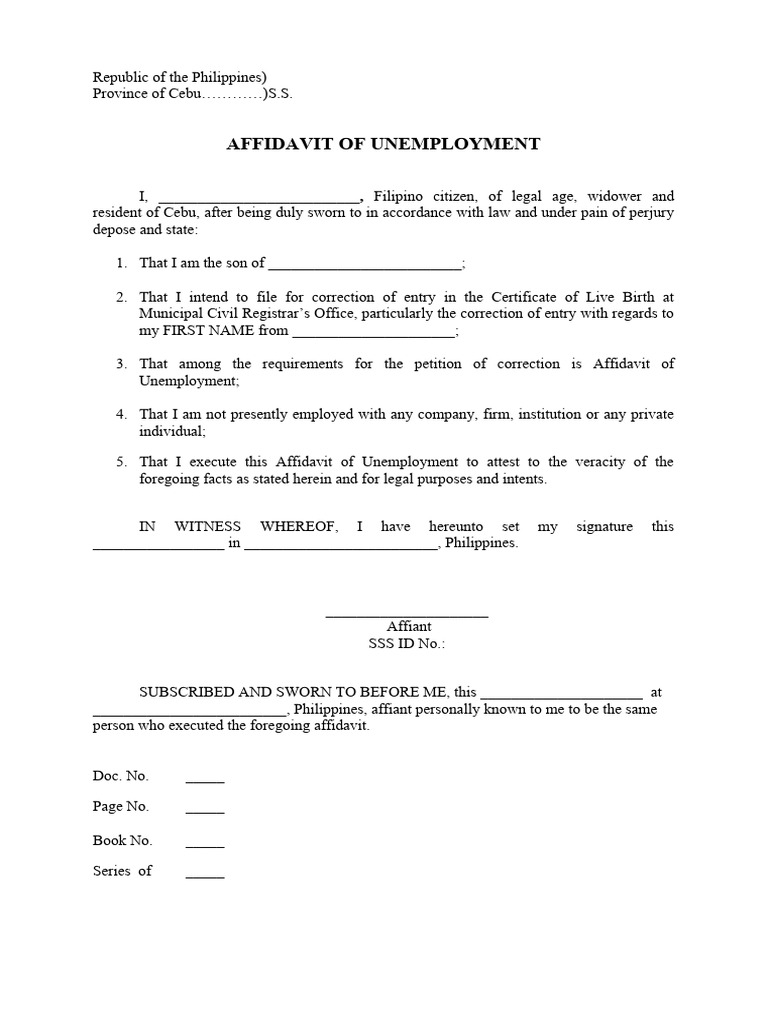 affidavit of unemployment-sample | PDF