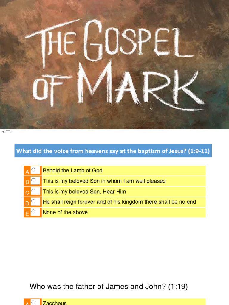Mark 1-8 Quiz | PDF | Jesus | John The Baptist