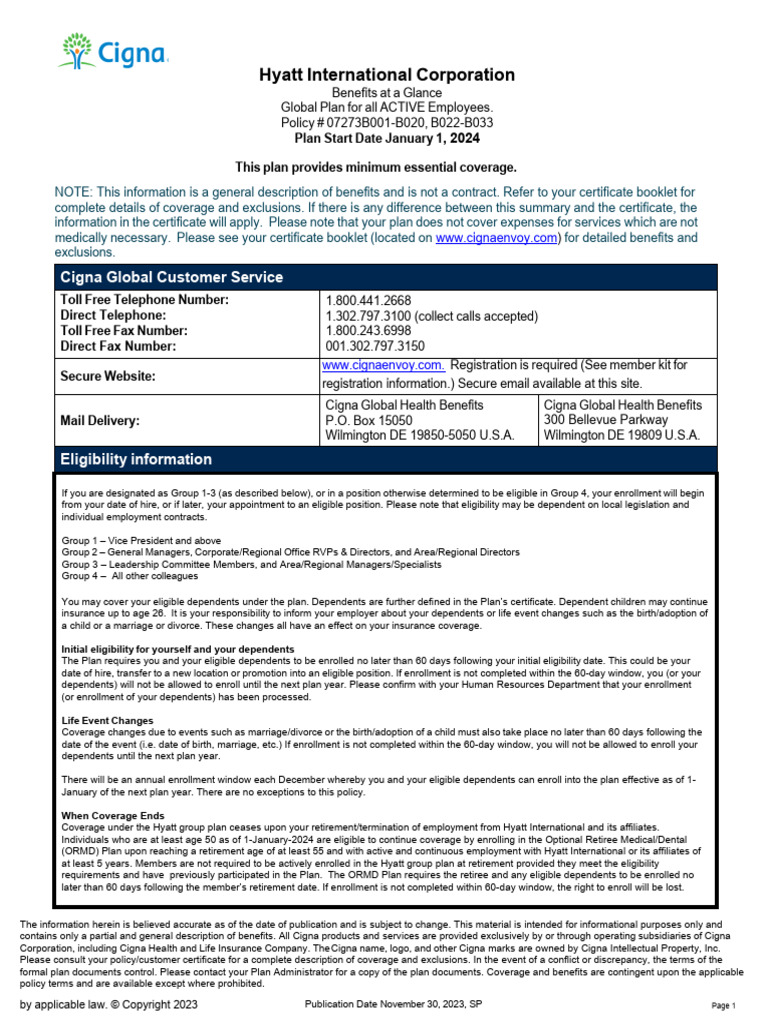 2024 Cigna Global Insurance Benefits Summary - Active Members | PDF ...