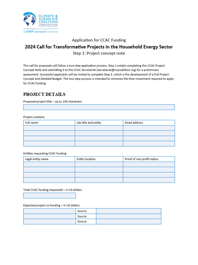 CCAC Project Concept Note - HHE | PDF | Climate Change Mitigation ...