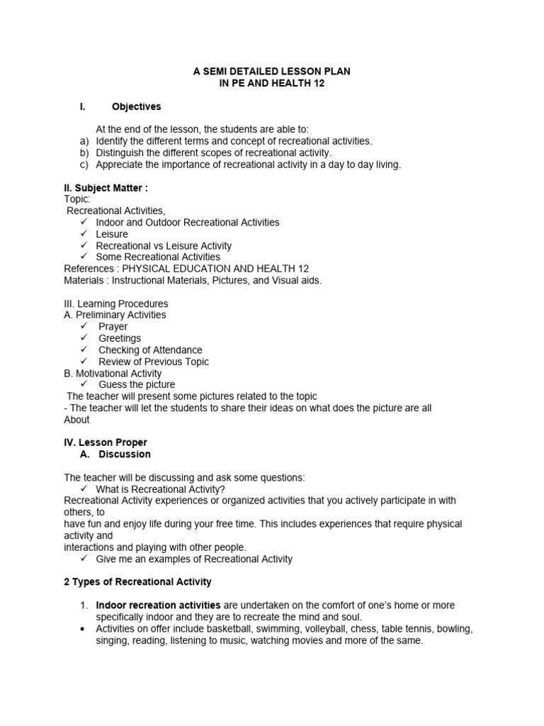 A Semi Detailed Lesson Plan G12 | PDF | Recreation | Scuba Diving