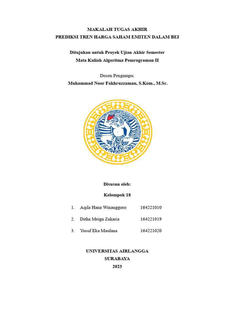 Projek UAS ALPRO 2 - Kelompok 18 - Prediksi Nilai Saham IDX | PDF | Komputer | Teknologi & Rekayasa