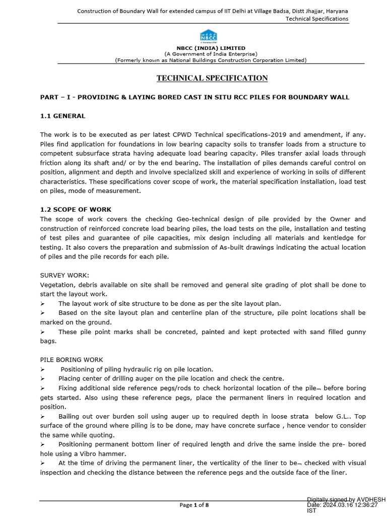 IIT Delhi Campus Boundary Wall Specs | PDF | Deep Foundation | Concrete