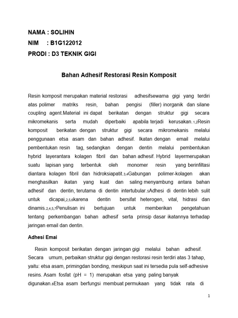Jurnal Bahan Adhesit Restorasi Resin Composite | PDF
