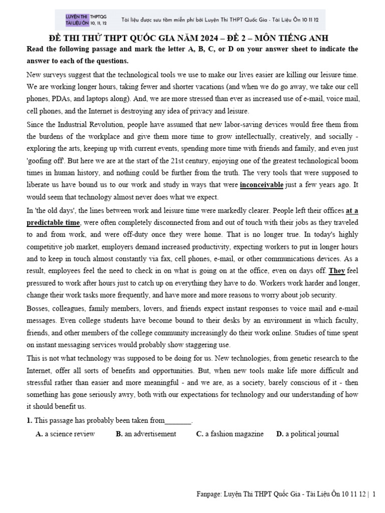 TIẾNG ANH - ĐỀ 2 | PDF