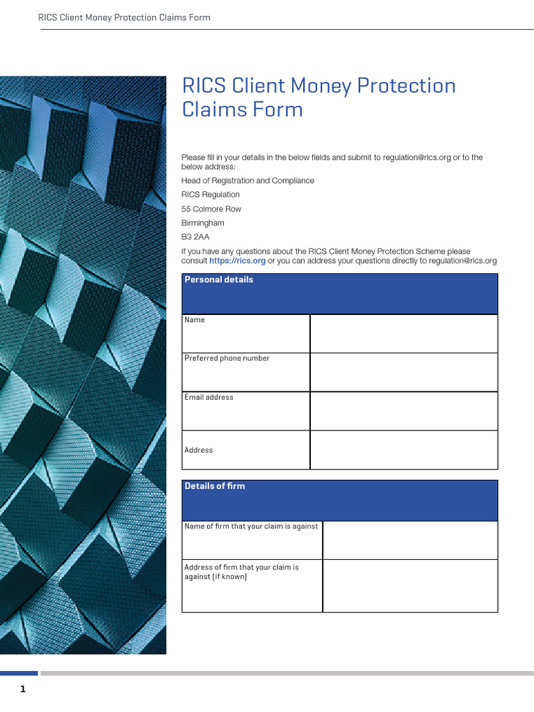 Client Money Protection Scheme Claims Form Rics | PDF | Private Law