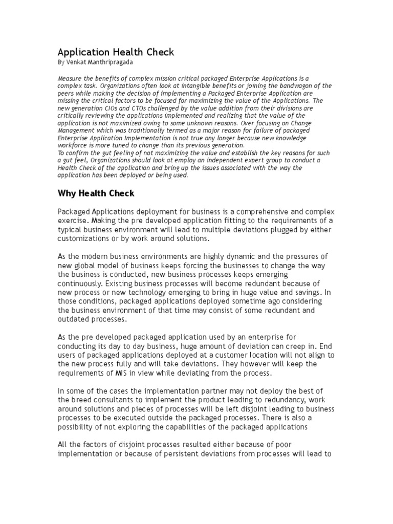 Application Health Check | PDF | Business Process | Enterprise Resource ...