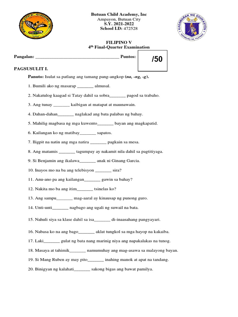 4th Final Quarter Exam Grade 5 | PDF