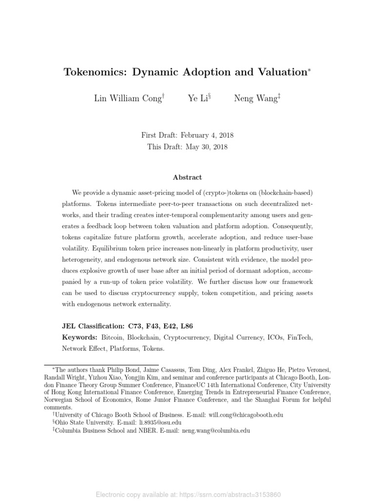 Tokenomics - Dynamic Adoption and Valuation | PDF | Cryptocurrency ...