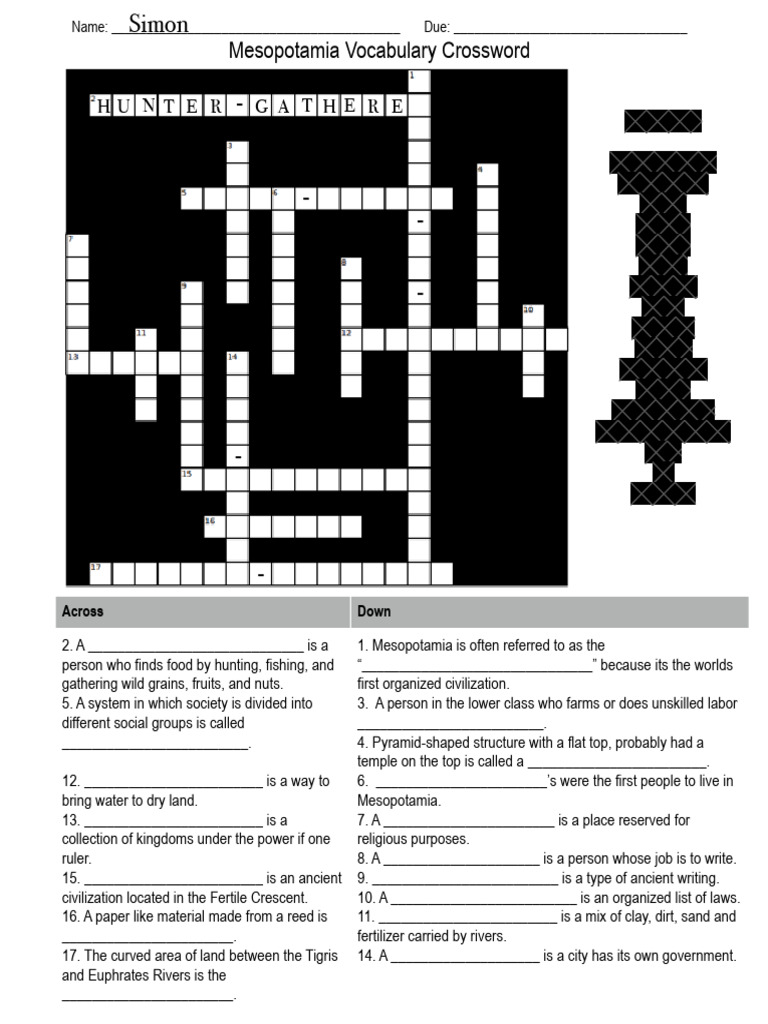 Mesopotamia Vocabulary Crossword - : Hunter Gathere | PDF | Foreign ...