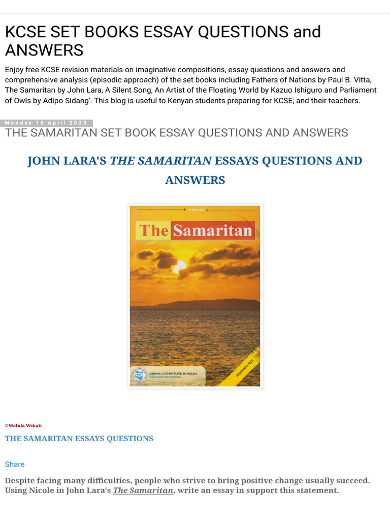 Kcse Set Books Essay Questions and Kcse Set Books Essay Questions and ...