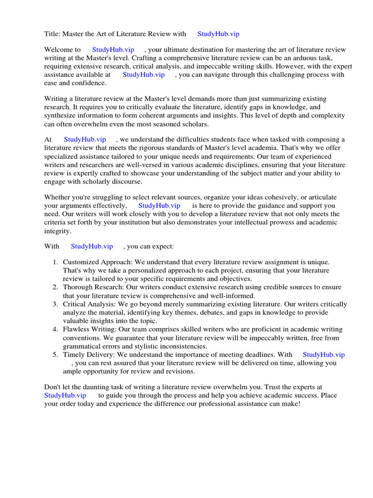 Example Masters Level Literature Review | PDF