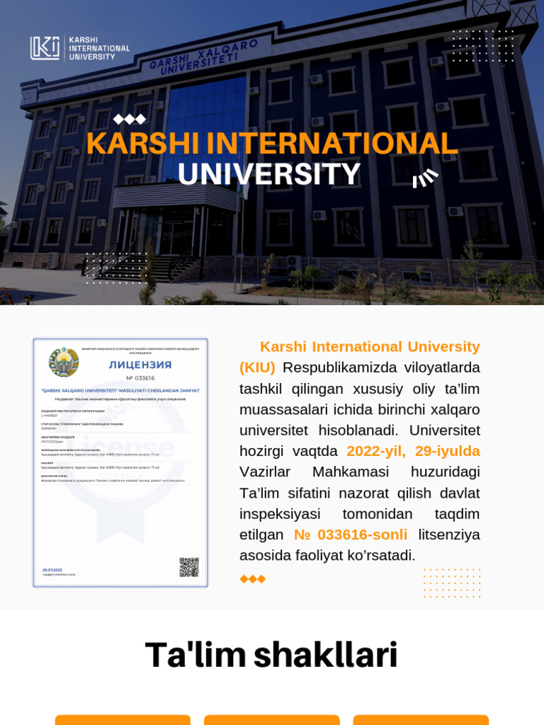 Karshi International: University | PDF