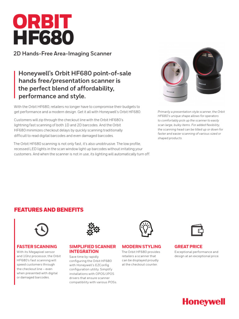 Orbit hf680 Datasheet en | PDF | Barcode | Image Scanner