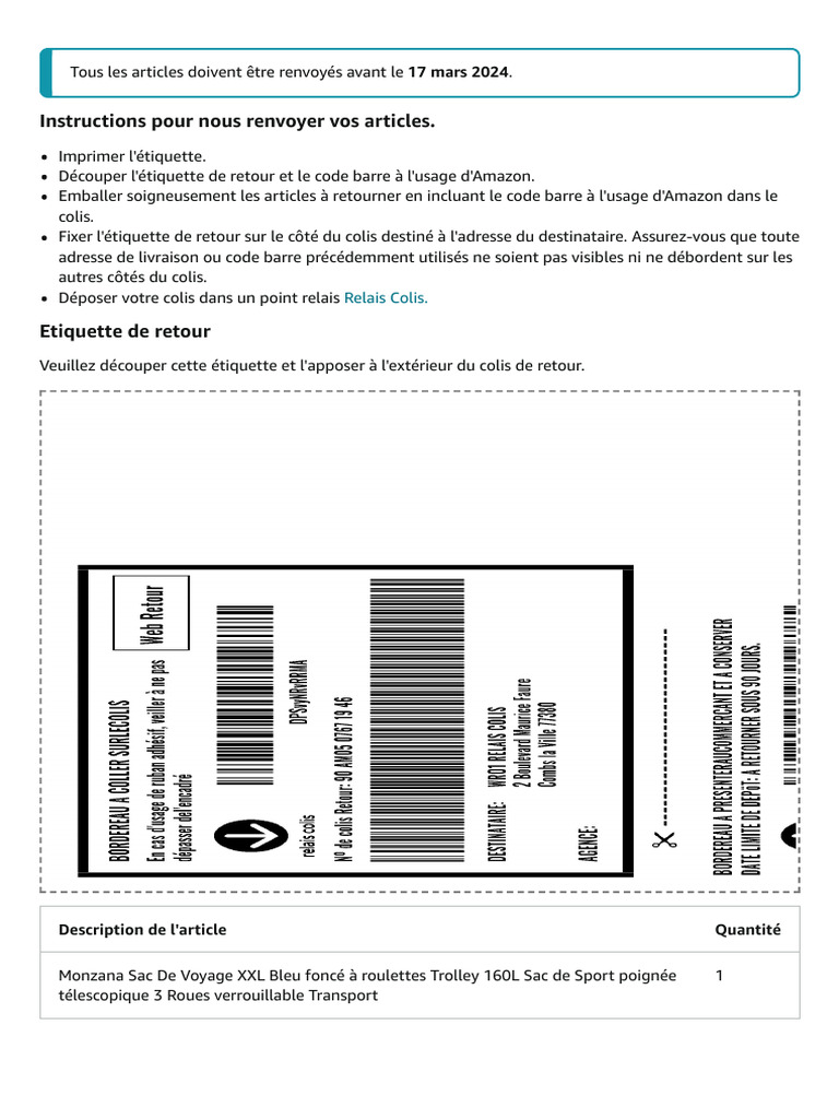Instructions de retour pour vos articles | PDF | Affaires | Maison et ...