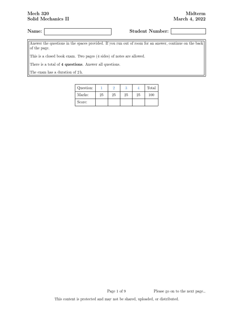 Midterm 2022 Solutions | PDF | Stress (Mechanics) | Solid Mechanics