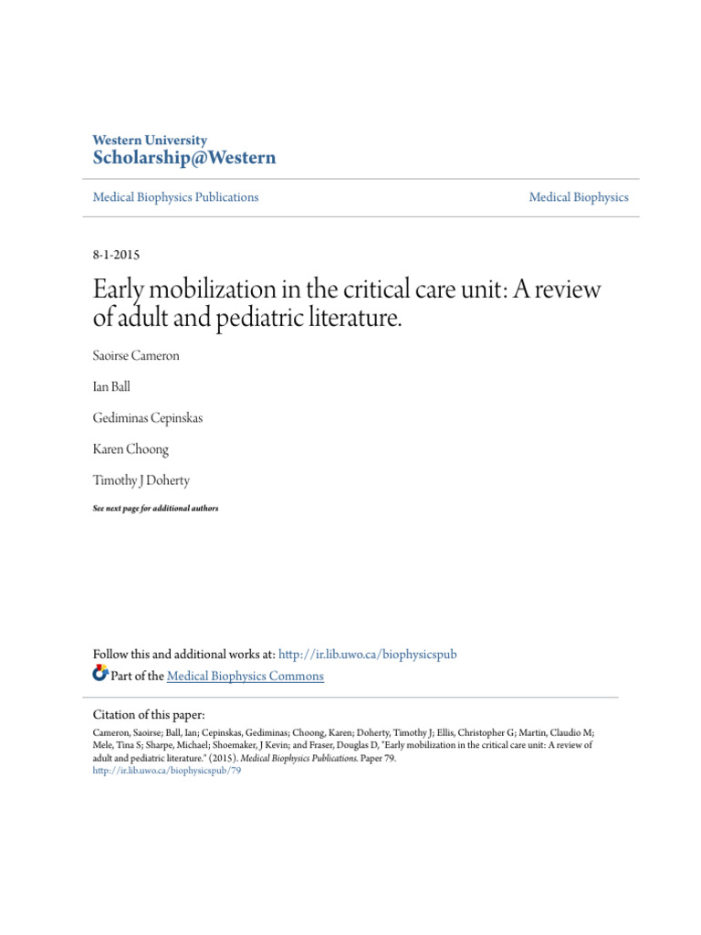 Early mobilization in the critical care unit_ A review of adult a | PDF | Intensive Care ...