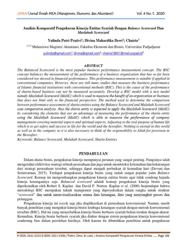 Analisis Komparatif Pengukuran Kinerja Entitas Syariah Dengan Balance ...