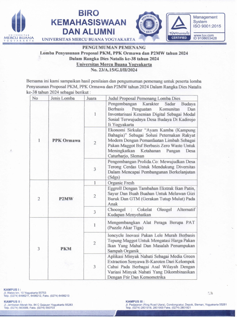 Pengumuman Pemenang Lomba Penyusuna Proposal PPK Ormawa PKM P2MW Dalam ... Pengumuman Pemenang Lomba Penyusuna Proposal PPK Ormawa PKM P2MW Dalam ...