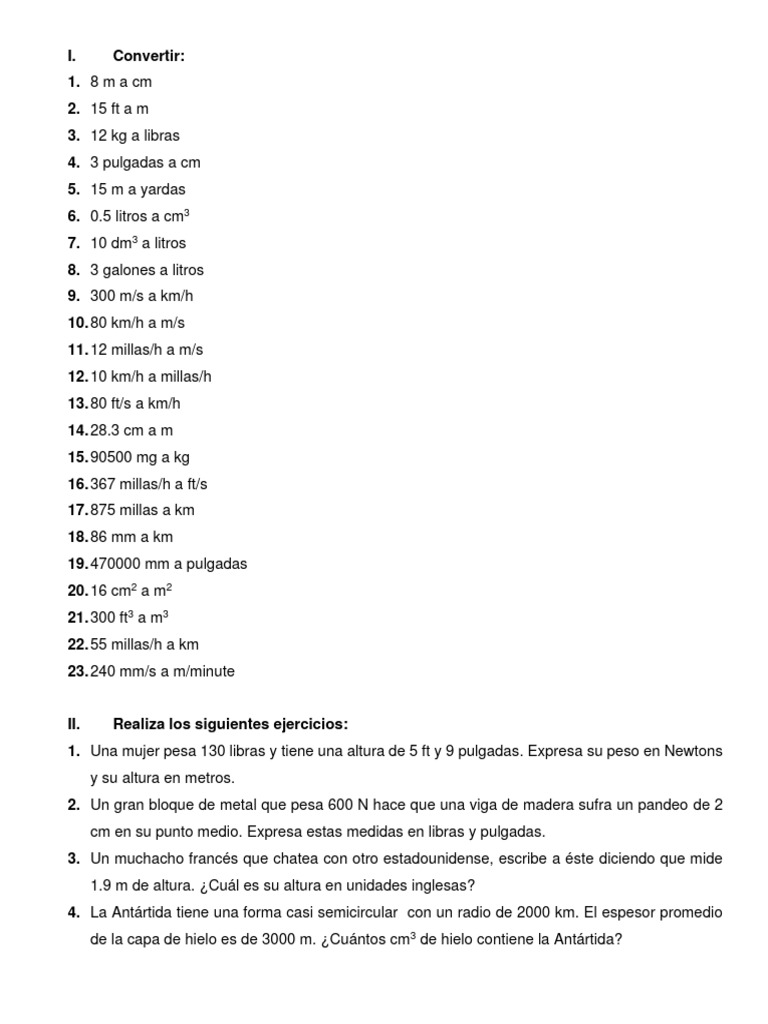 Conversiones y Ejercicios de Unidades | PDF | Hogar, jardinería y bricolaje