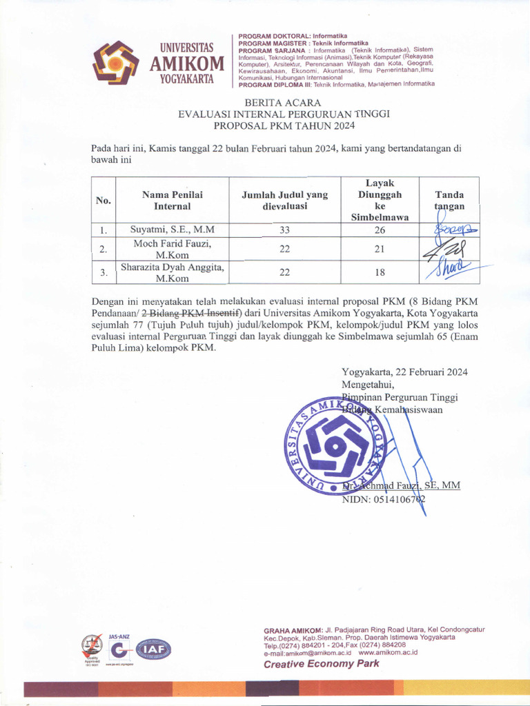 Evaluasi PKM 2024: Proposal Lolos | PDF