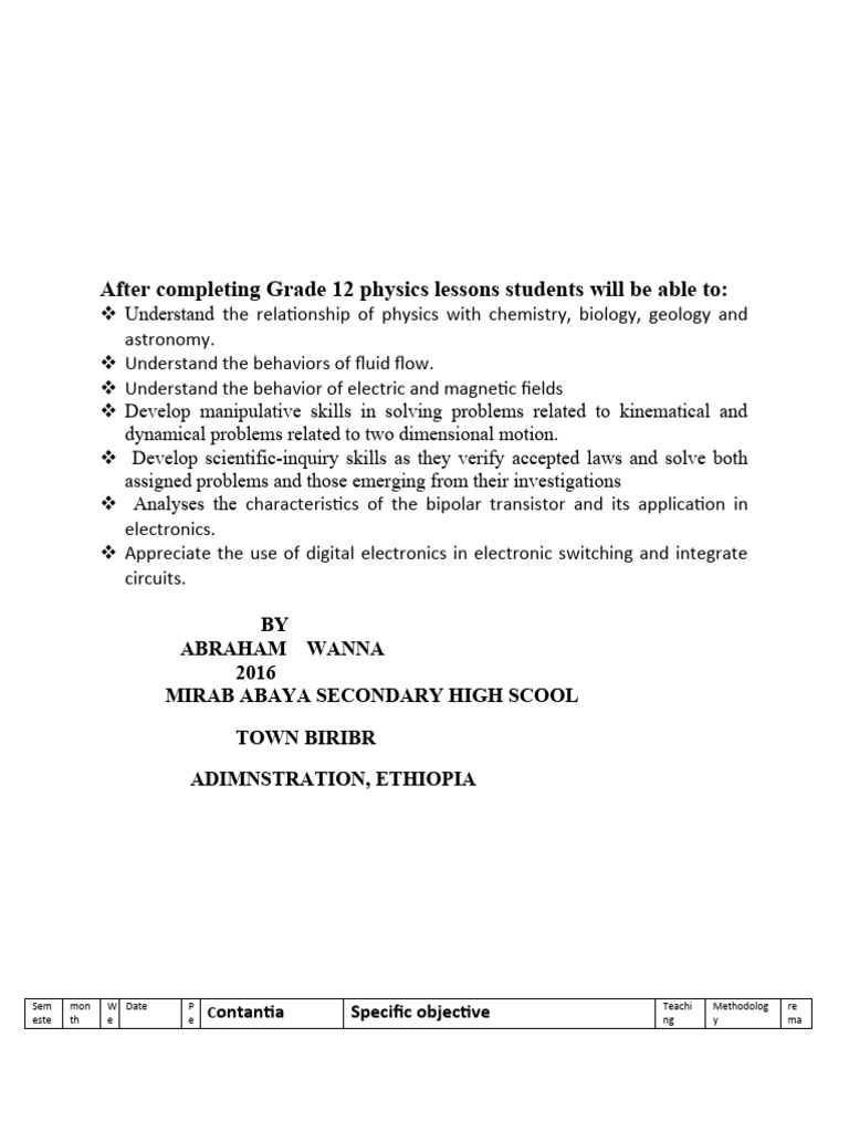 Grade 11 Physics Curriculum Overview | PDF | Pressure | Electromagnetic ...