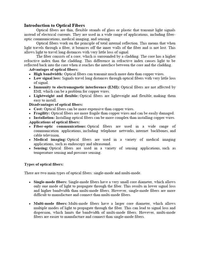 Optical Fibers-Notes | PDF | Optical Fiber | Dispersion (Optics)