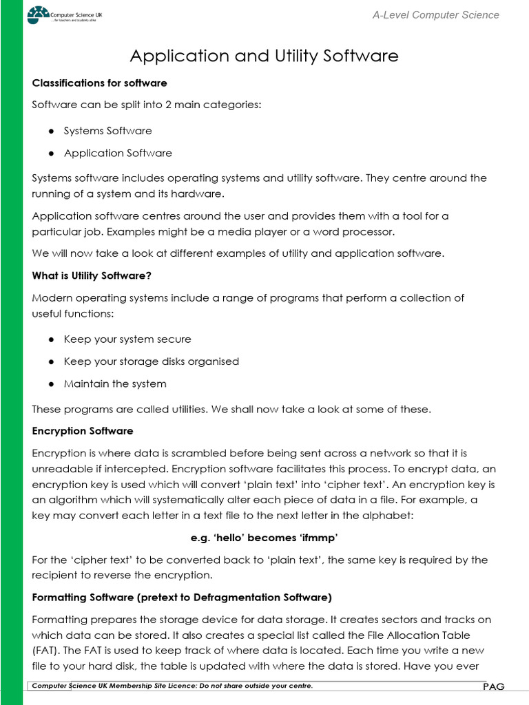 1.2.2a Application and Utility Software - WORKBOOK | PDF