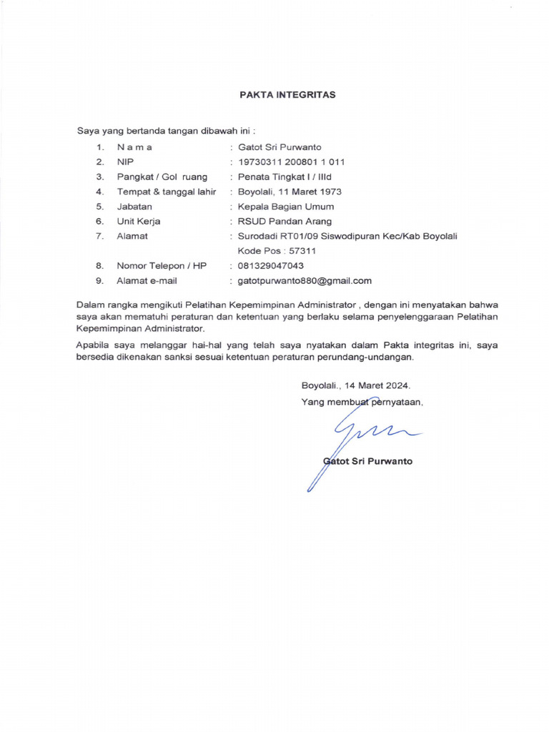 Pakta Integritas | PDF