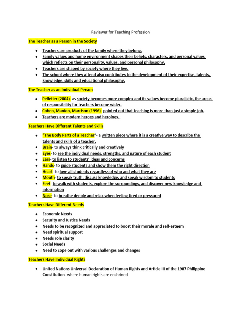 Reviewer For Teaching Profession | PDF | Pedagogy | Knowledge