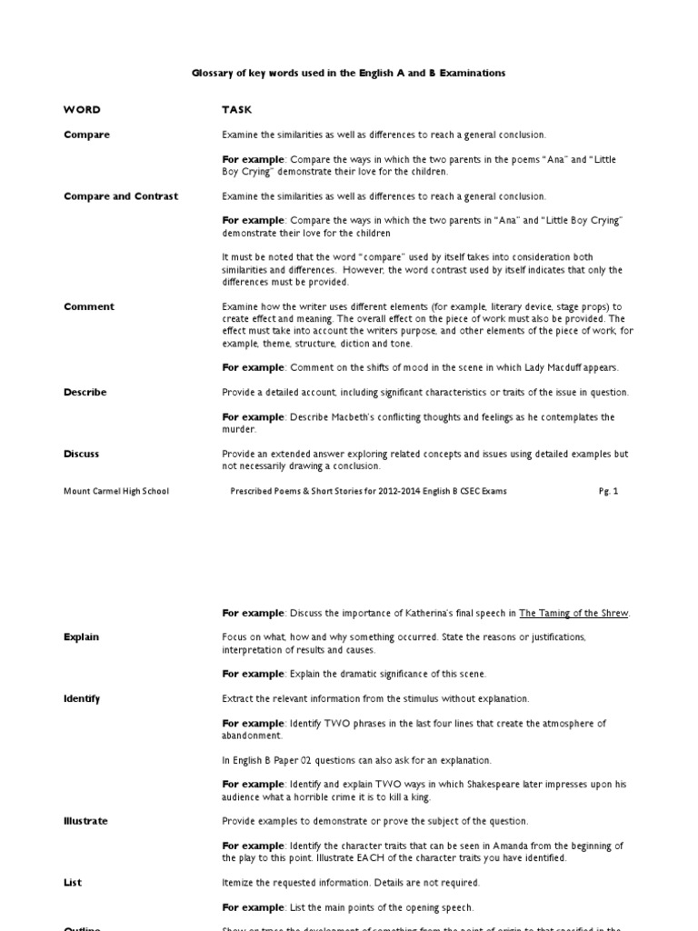 Poems Prescribed For 2012-2014 English B CSEC Exams | PDF | Poetry