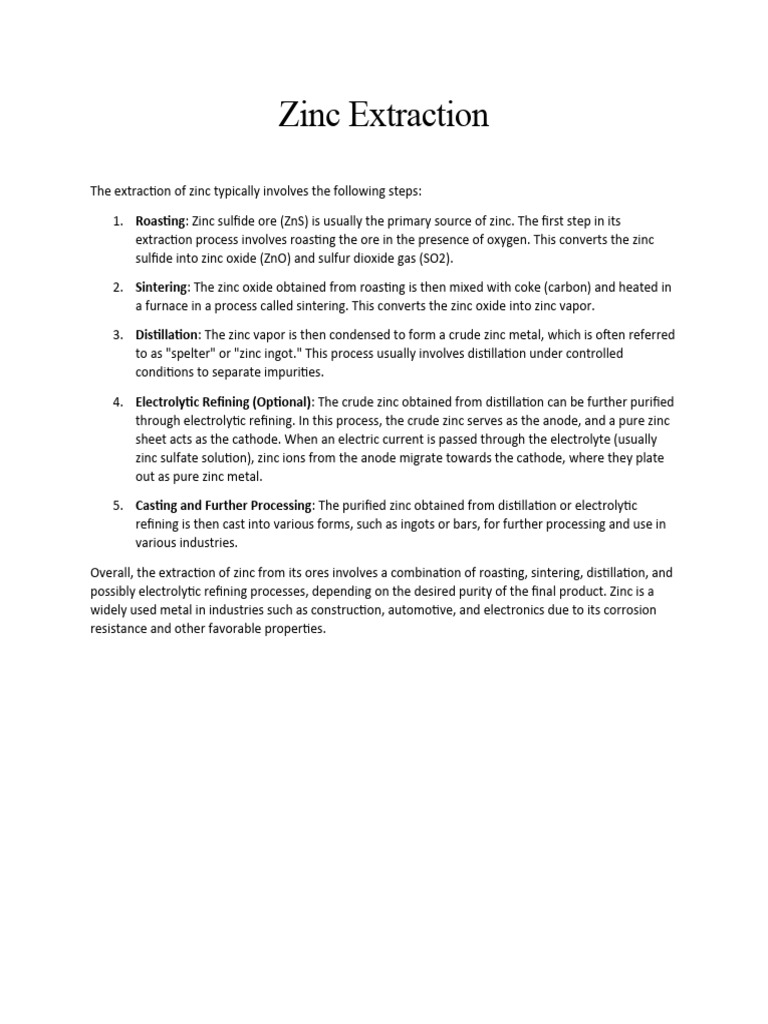 Zinc Extraction | PDF | Science & Mathematics