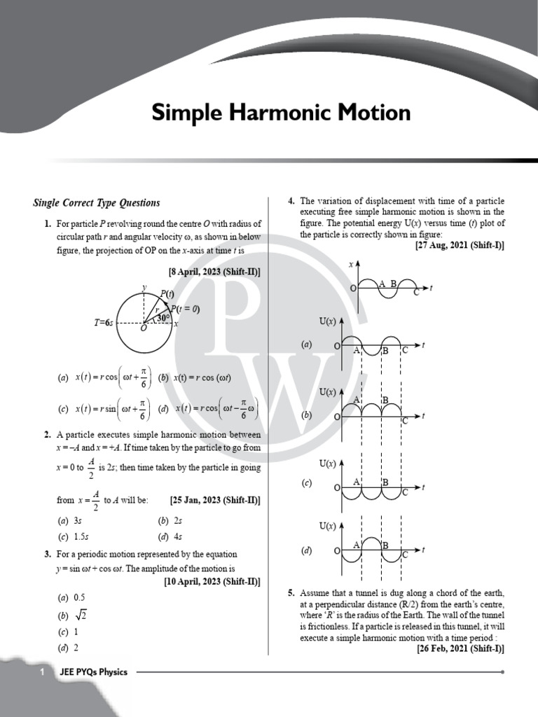 Simple Harmonic Motion - PYQ Practice Sheet | PDF | Oscillation | Pendulum