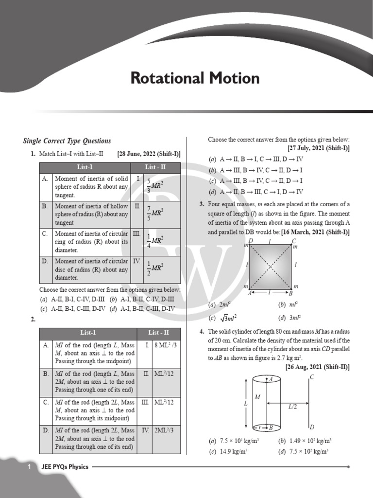 Rotational Motion - PYQ Practice Sheet | Download Free PDF | Elementary Geometry | Physical ...