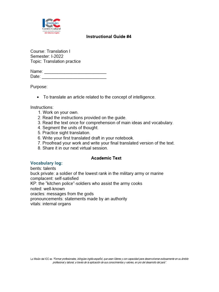 Instructional Guide #4 Translation Practice Intelligence | PDF | Cognition