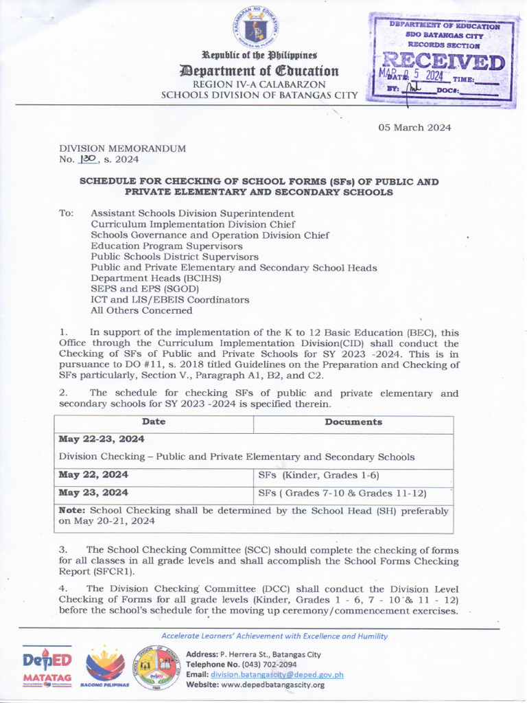 Division Memorandum-No.-130-s.2024-Schedule-for-Checking-of-School ...