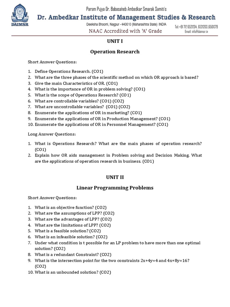 SAQ_LAQ_OR | PDF | Mathematical Optimization | Linear Programming