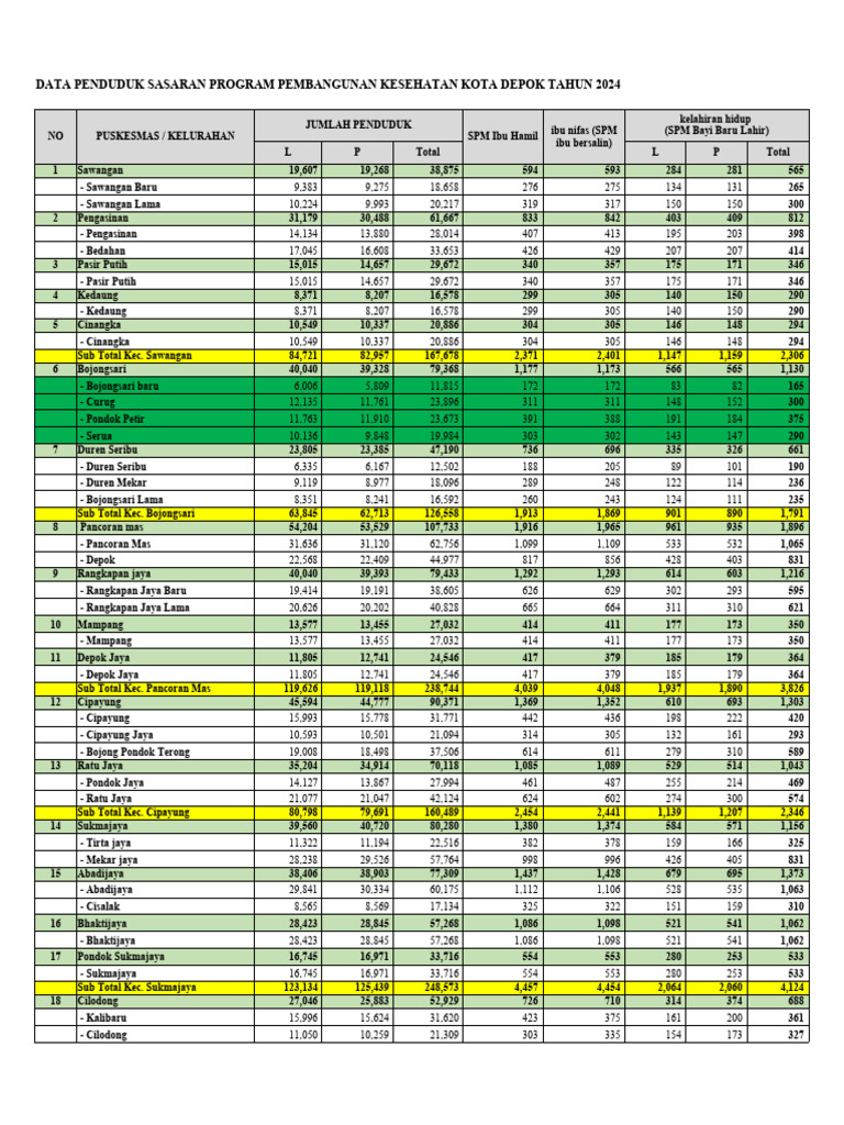 Penduduk Sasaran Program Kesehatan Tahun 2024 Revisi Kmk 2024 | PDF